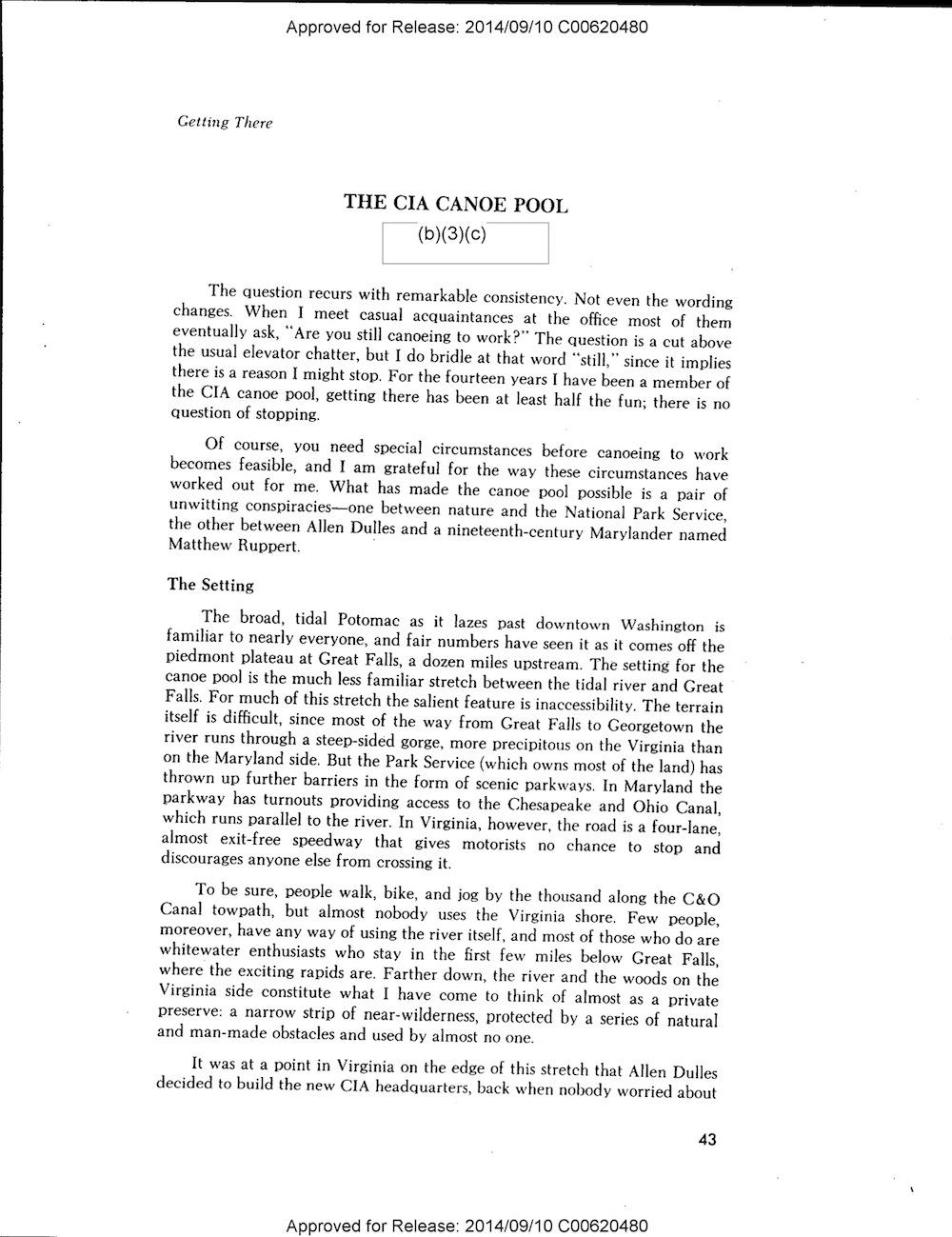 History of the CIA: Essay on the agency's canoe commute club.