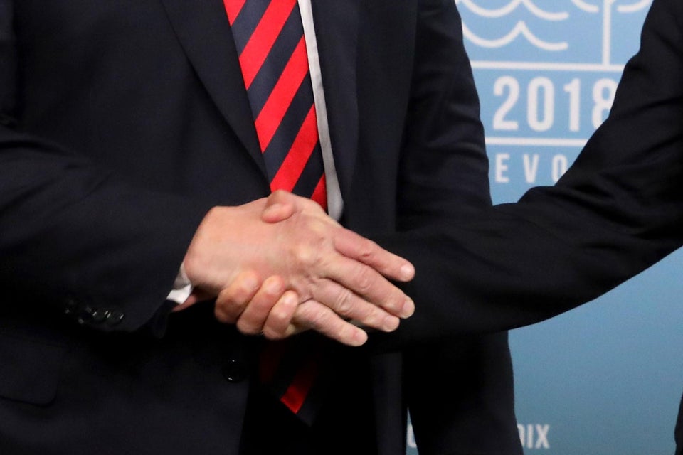 Emmanuel Macron shook Trump’s hand so intensely he left his thumb imprint.