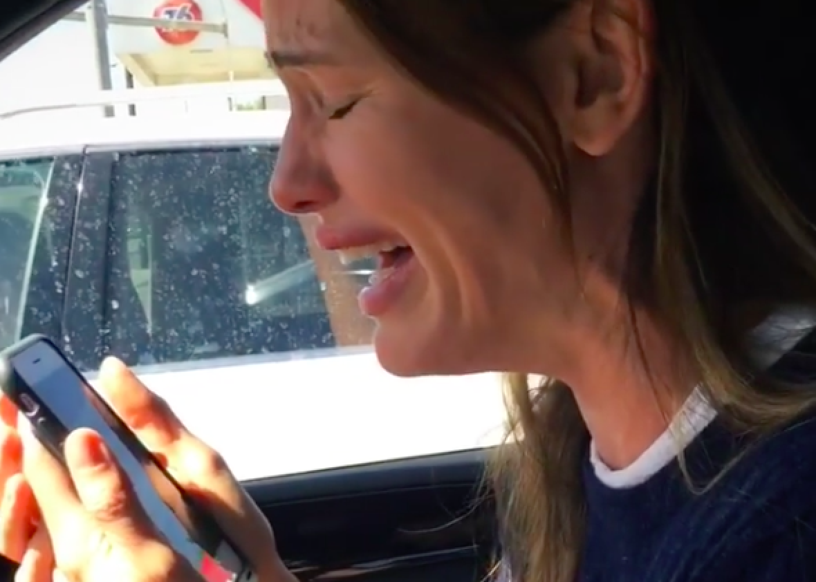 Jennifer Garner posts Instagram video of herself crying over Hamilton.