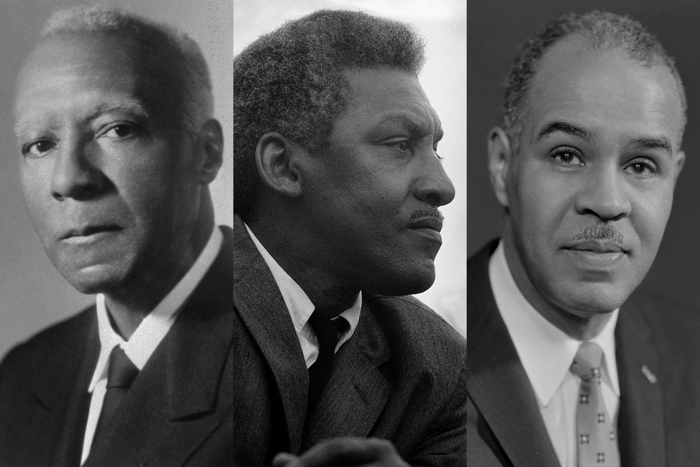 Civil rights leaders A. Philip Randolph, Bayard Rustin, and Roy Wilkins ...