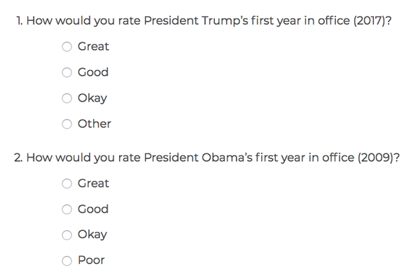 Trump invites America to rate his and Obama's presidencies with ...