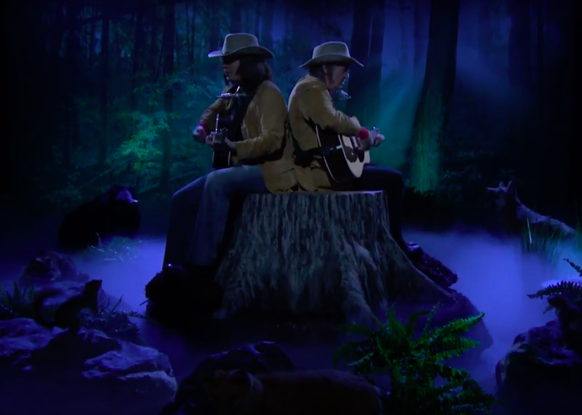 Neil Young and Jimmy Fallon sang a duet on a tree stump on the Tonight ...