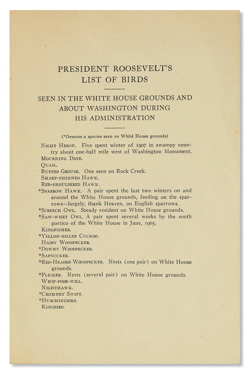Theodore Roosevelt: The president's list of birds seen around the White ...