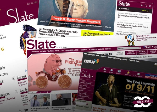 Slate’s home page, a history.