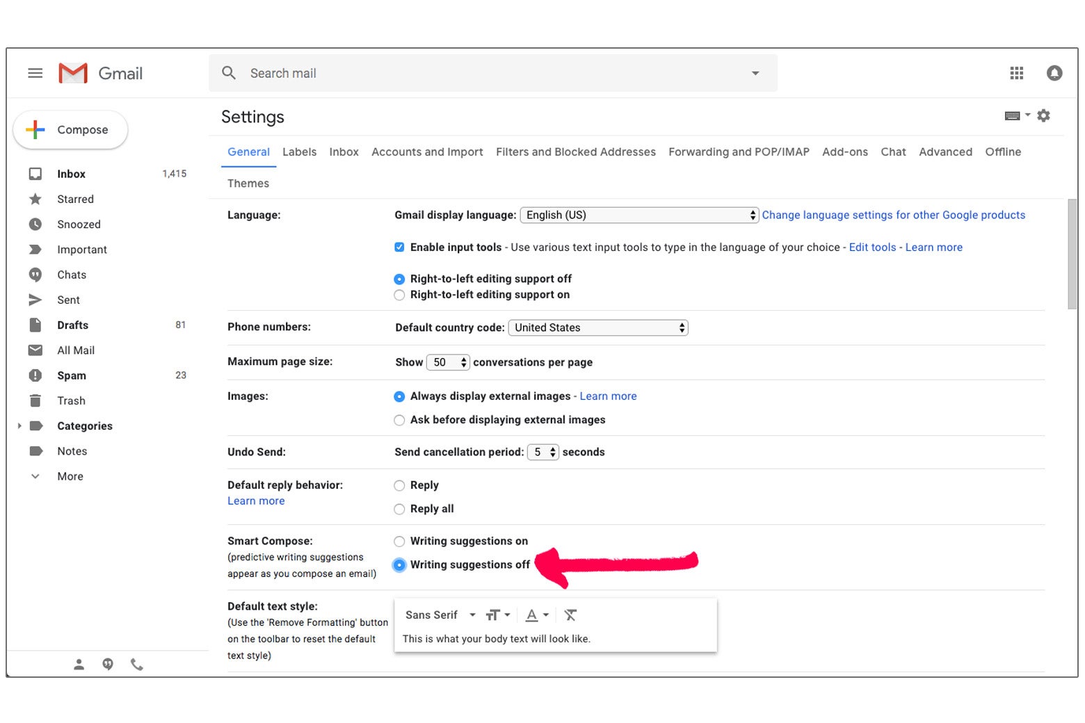 How to disable Gmail's Nudge, Smart Compose, and other new features.