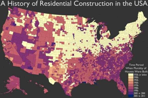 U.S. housing map: When most homes were built, by county.