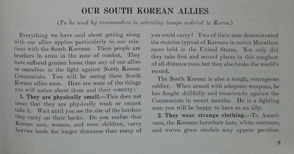 Army in Korea: Pamphlet advising soldiers on cultural conflicts.