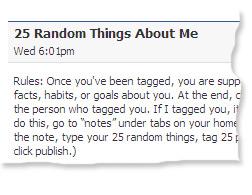 What are the origins of Facebook's "25 Random Things About Me" phenomenon?