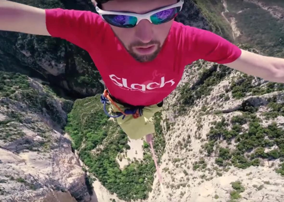 Two athletes attempt to set a new world record for longest slack-line ...