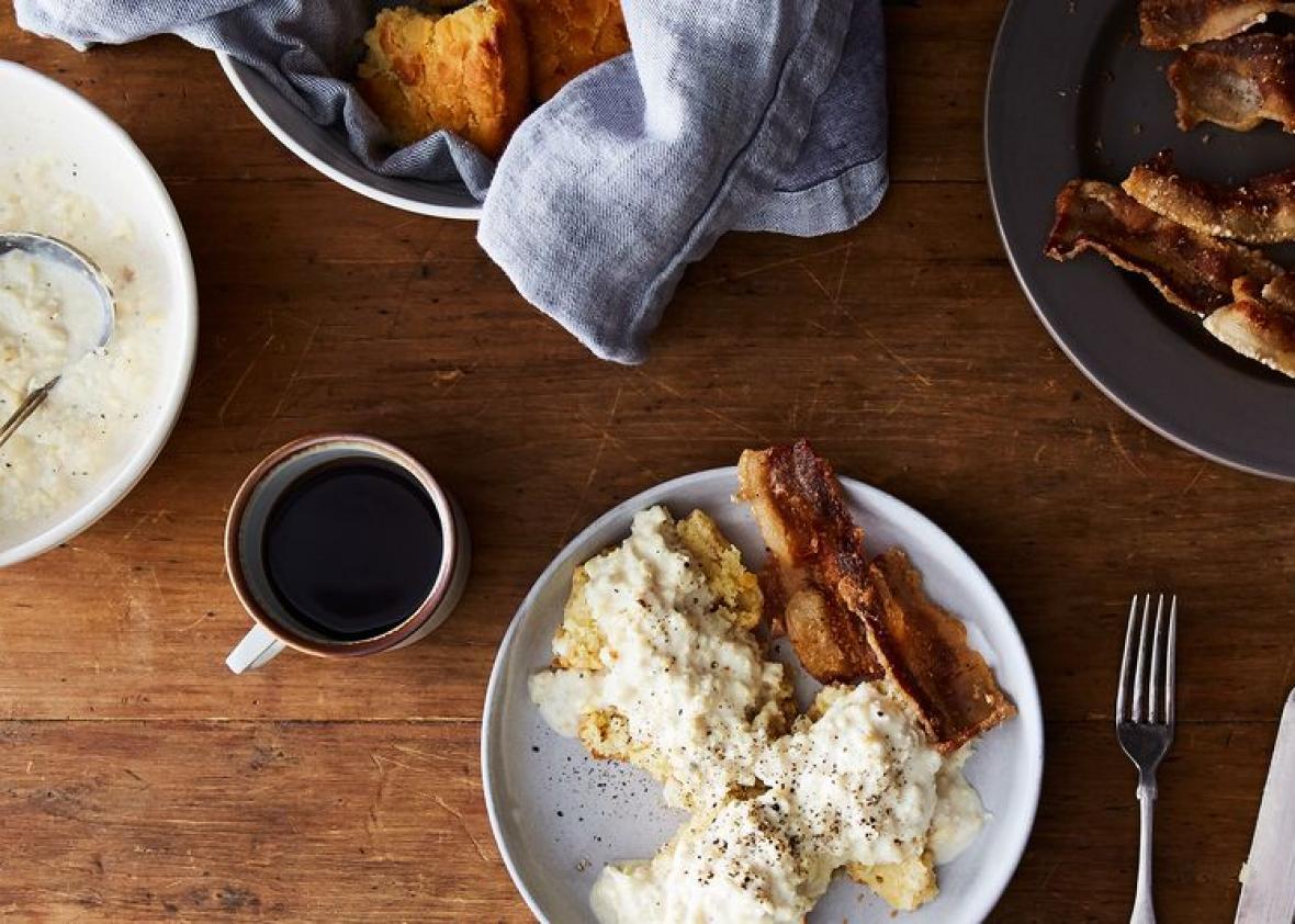Grace Cowan’s biscuits and egg gravy with fresh side.