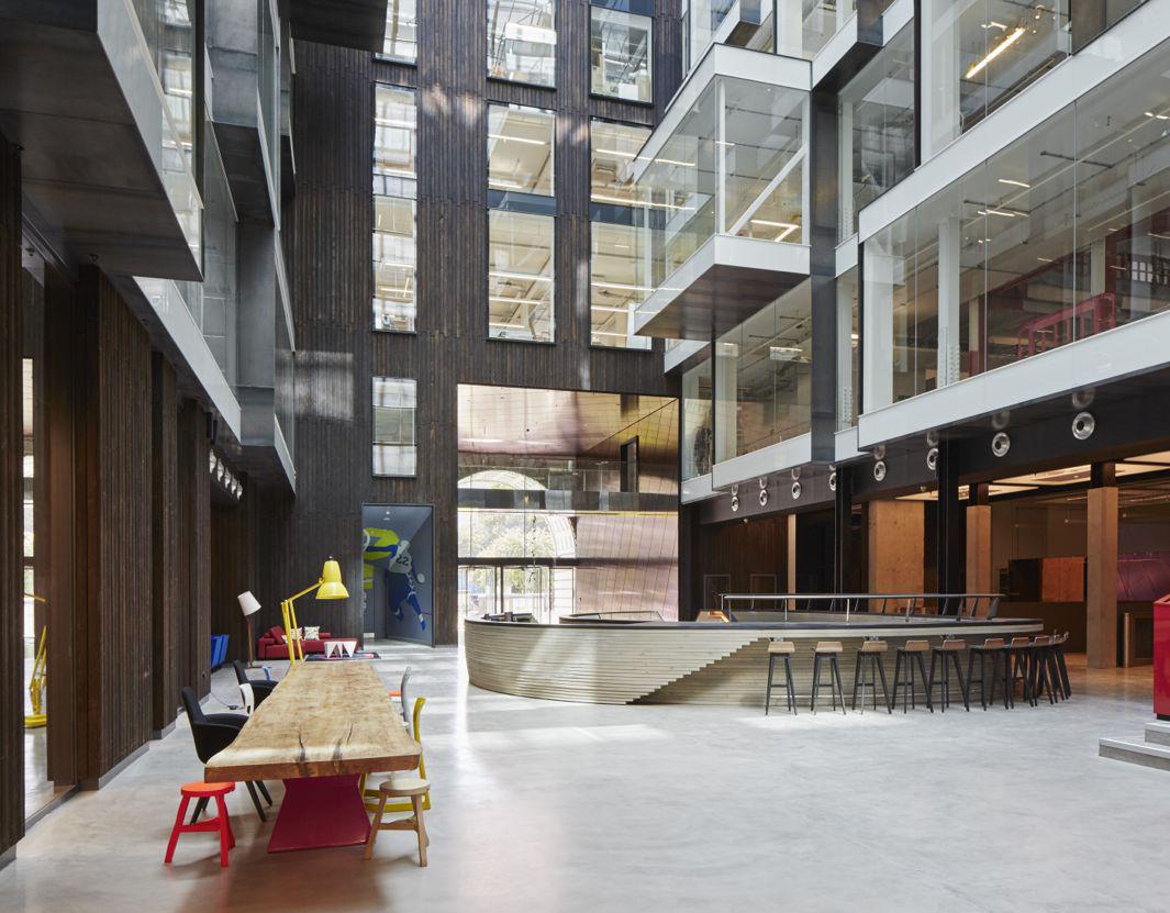 The “cycle-in office” in London’s Alphabeta building features a street ...