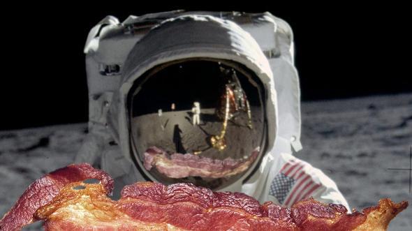 NASA space bacon: After first moonwalk, the meal including bacon squares.
