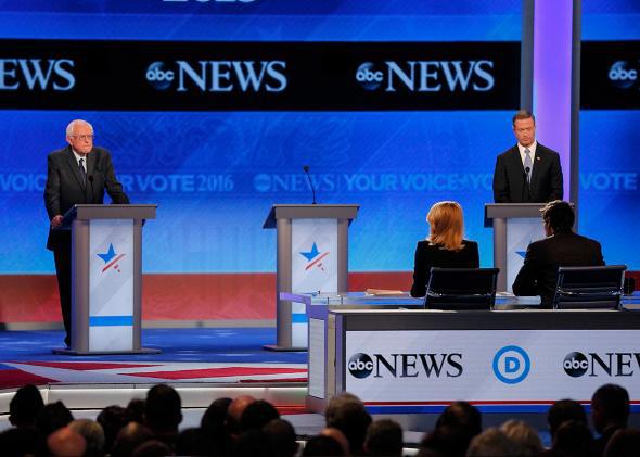 Hillary's podium empty as ABC starts debate segment.