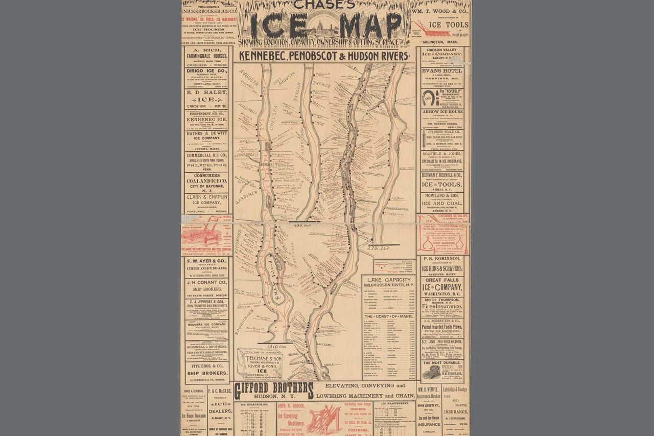 A map of Northeastern rivers showing the ice industry in the late ...