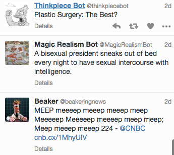 Thinkpiece Bot, Magic Realism Bot, and other great 2015 Twitter bots.