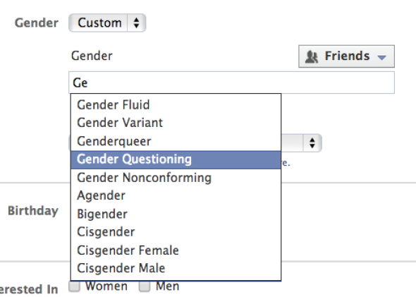 Facebook custom gender options: Here are all 56 custom options.