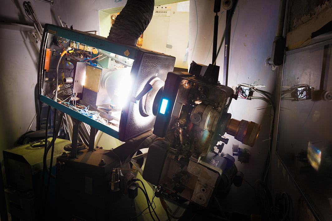 Joseph O. Holmes photographs projection booths in his exhibition, “The ...