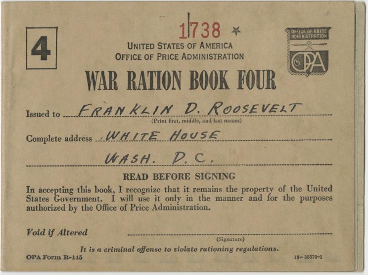 History of rationing WWII: FDR's ration book.