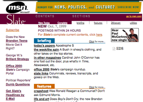 Slate’s home page, a history.