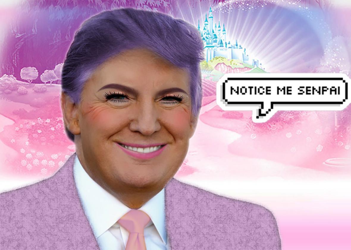 Donald Trump in kawaii makeup and glitter is downright adorable.