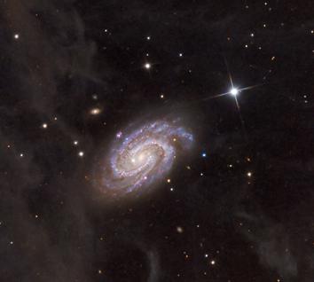 Spiral galaxy NGC 918 peeks through galactic dust.