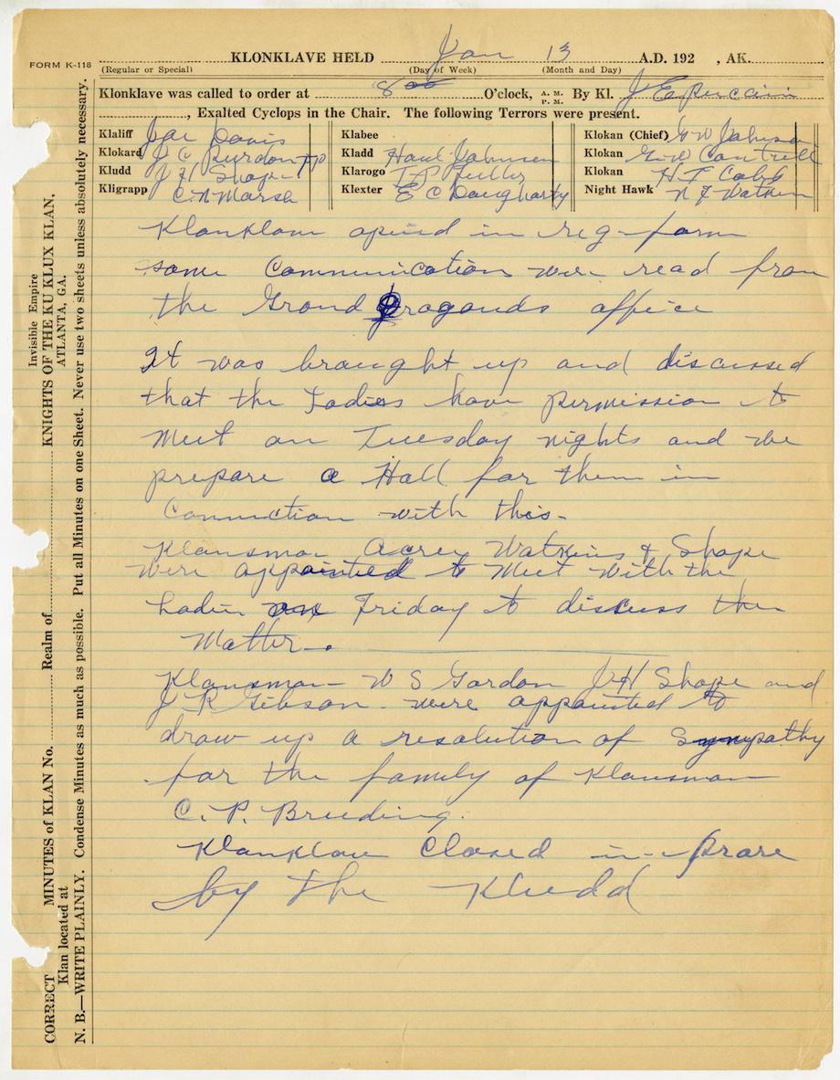 KKK Meeting: Minutes from a 1920s klonklave show bureaucracy of ...