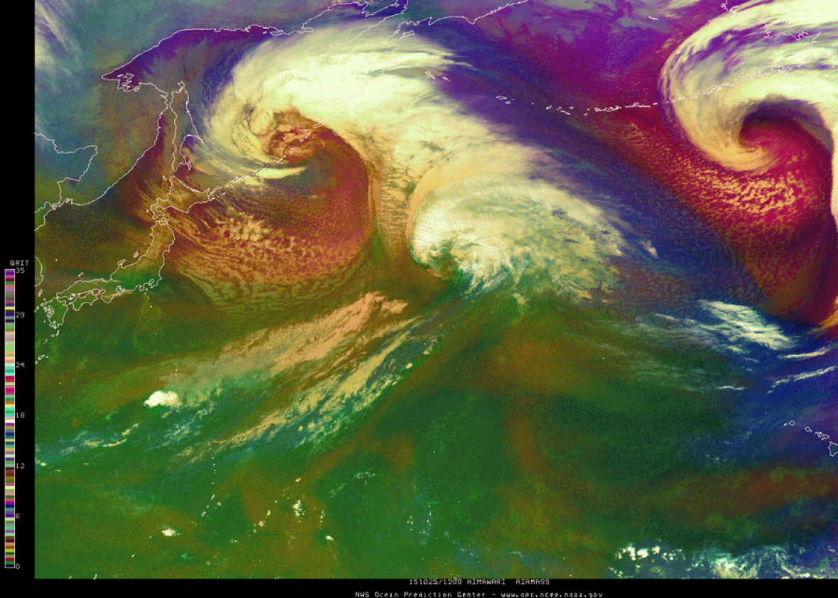 Bombogenesis as two photogenic storms strengthen in the Pacific.