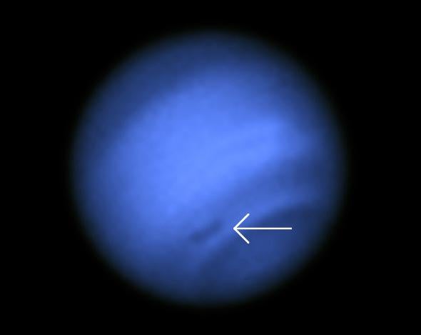 Hubble observation reveals a new dark spot on Neptune.