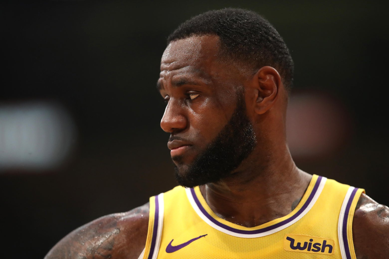 Mario Hezonja blocks LeBron James, stares him down.