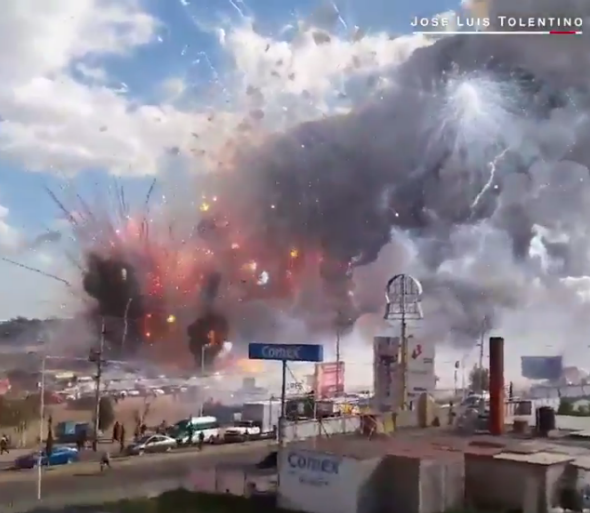 Mexican fireworks market explodes into fire killing dozens.