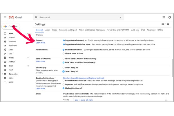 How to disable Gmail's Nudge, Smart Compose, and other new features.