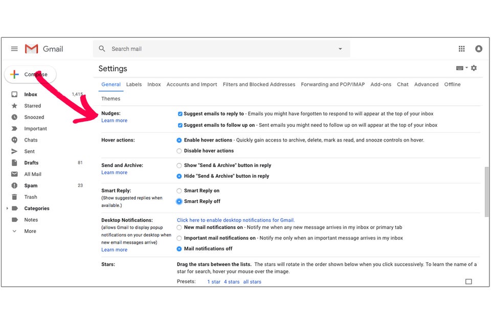How to disable Gmail's Nudge, Smart Compose, and other new features.