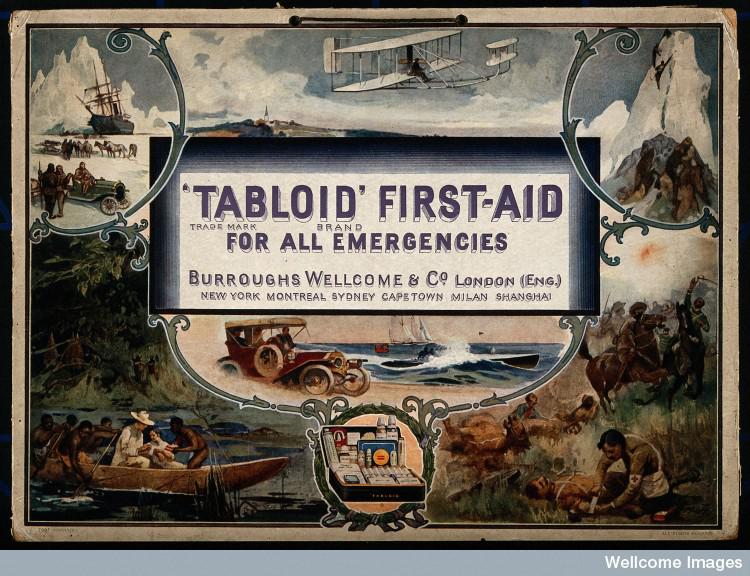 Tabloid medicine kits: Burroughs Wellcome first-aid kits placed with ...