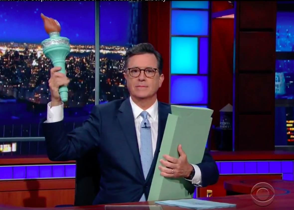 Stephen Colbert goes after Stephen Miller's Statue of Liberty history ...