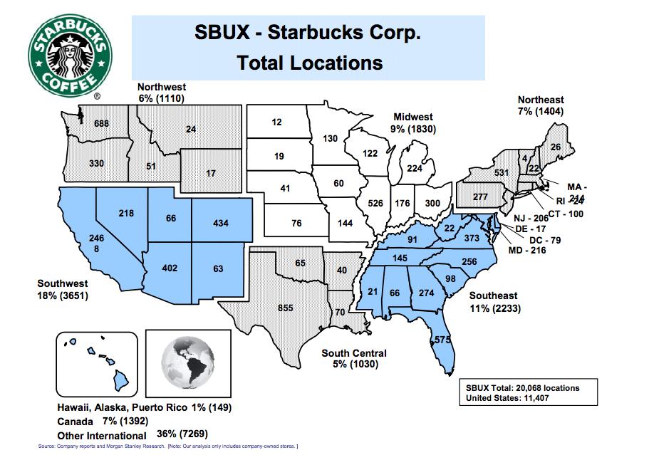 Starbucks map of America: Which states have the most locations?