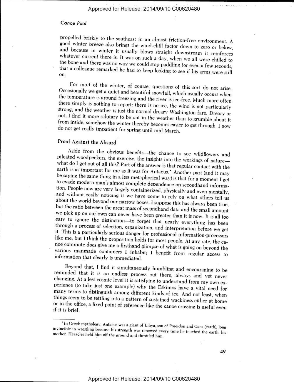 History of the CIA: Essay on the agency's canoe commute club.