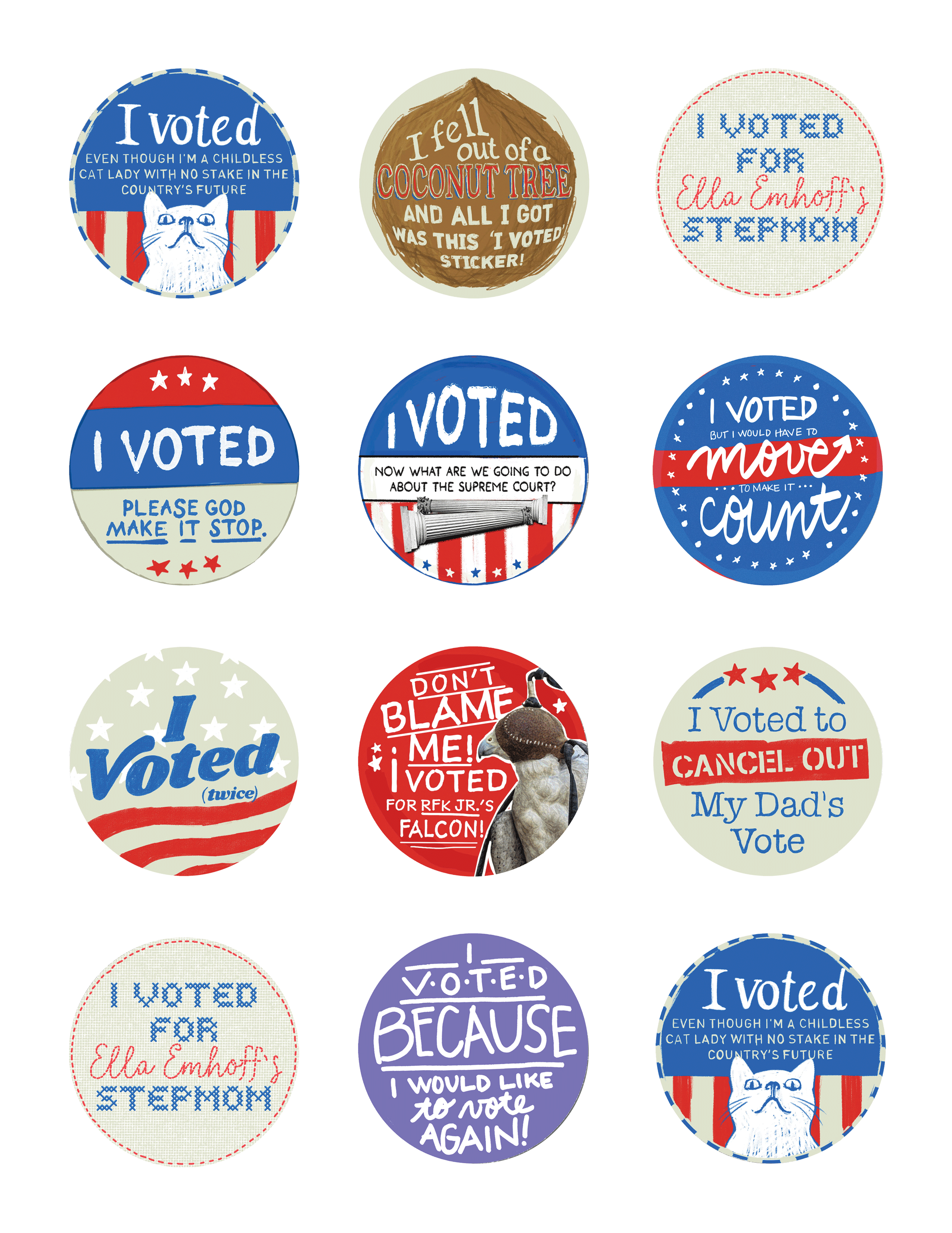 Election 2024: Donald Trump vs. Kamala Harris custom “I Voted” stickers.