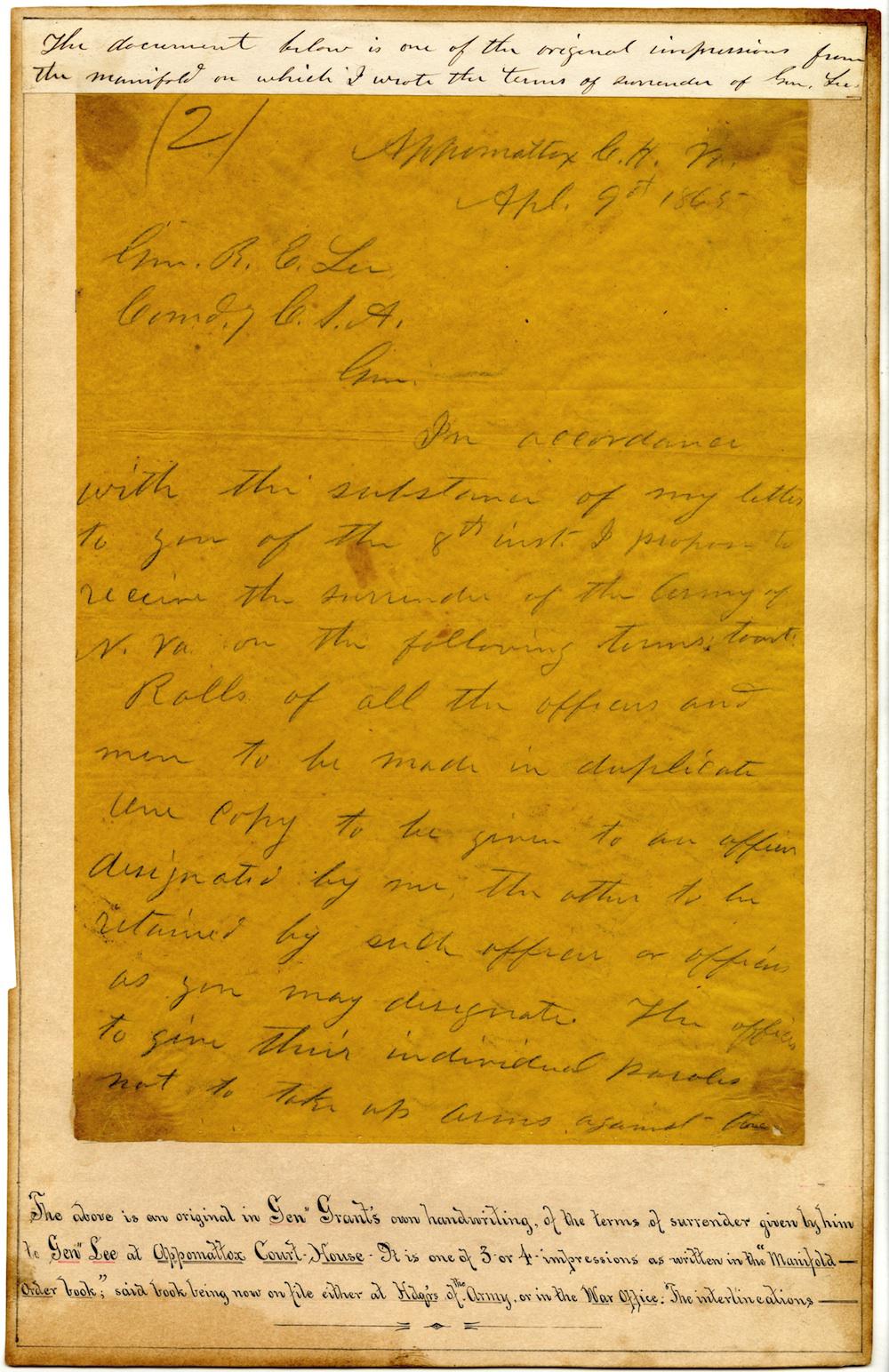 Surrender at Appomattox: Grant’s surrender terms drafted by Ely Parker.