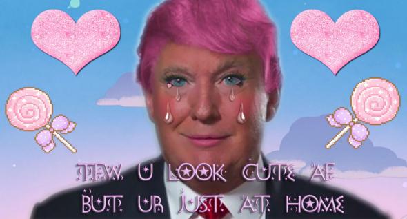 Donald Trump in kawaii makeup and glitter is downright adorable.