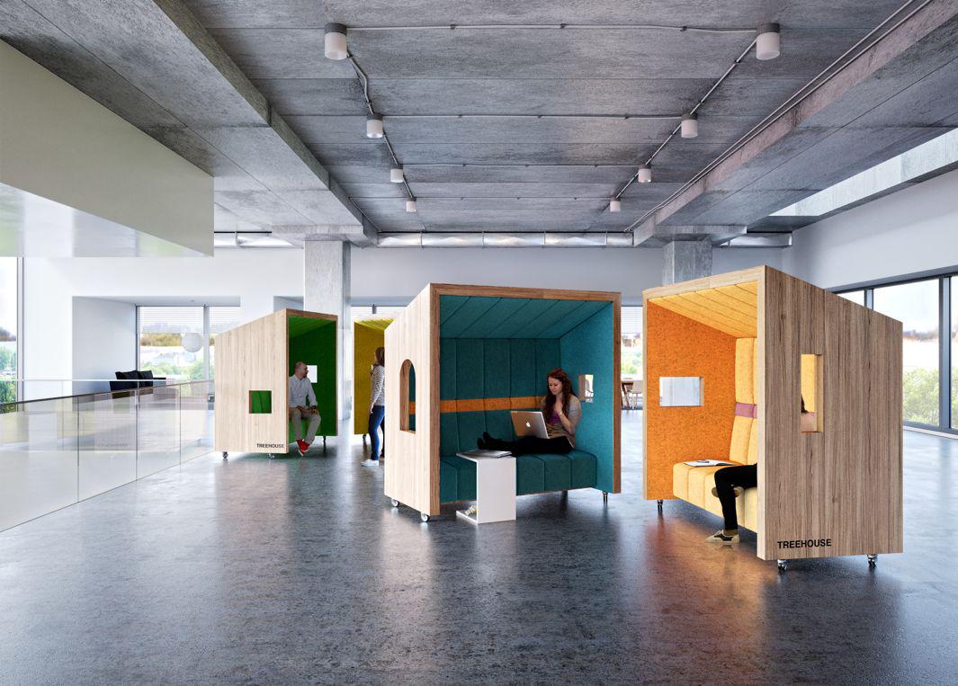 Treehouse 2 by Dymitr Malcew is a series of treehouse-inspired office pods.