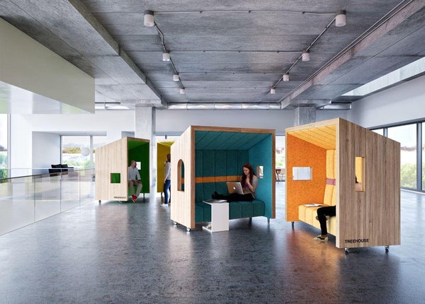 Treehouse 2 by Dymitr Malcew is a series of treehouse-inspired office pods.