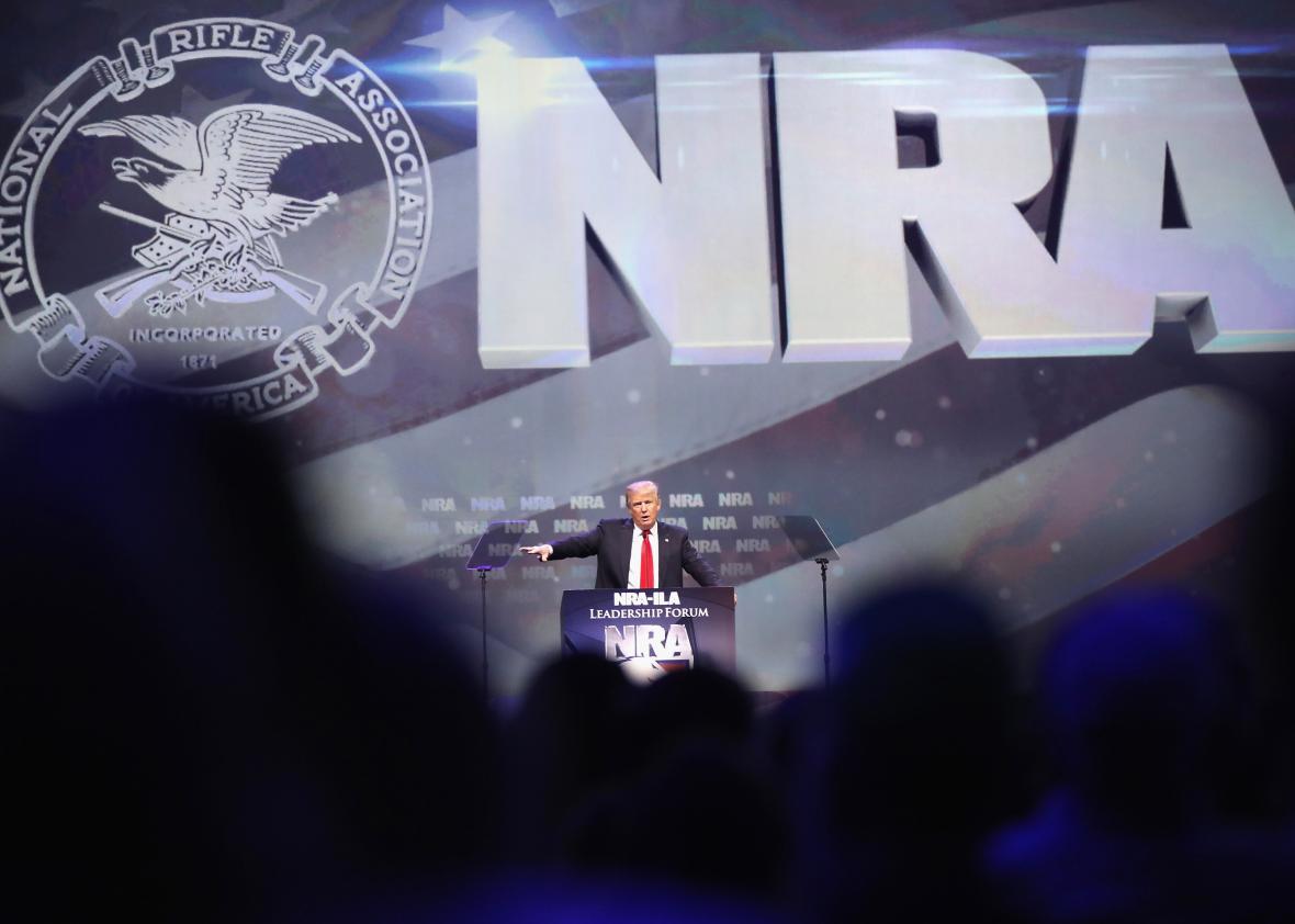Donald Trump rallies the pro-gun base at the NRA summit.