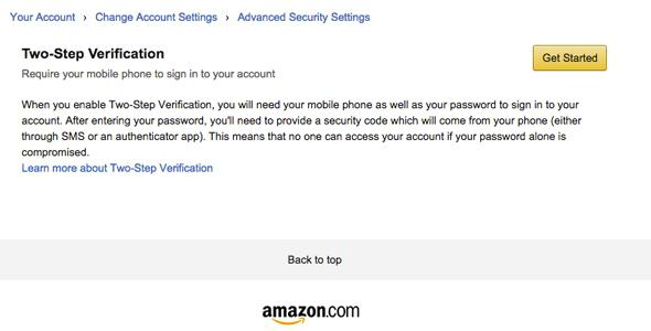 Amazon adds two-factor authentication.