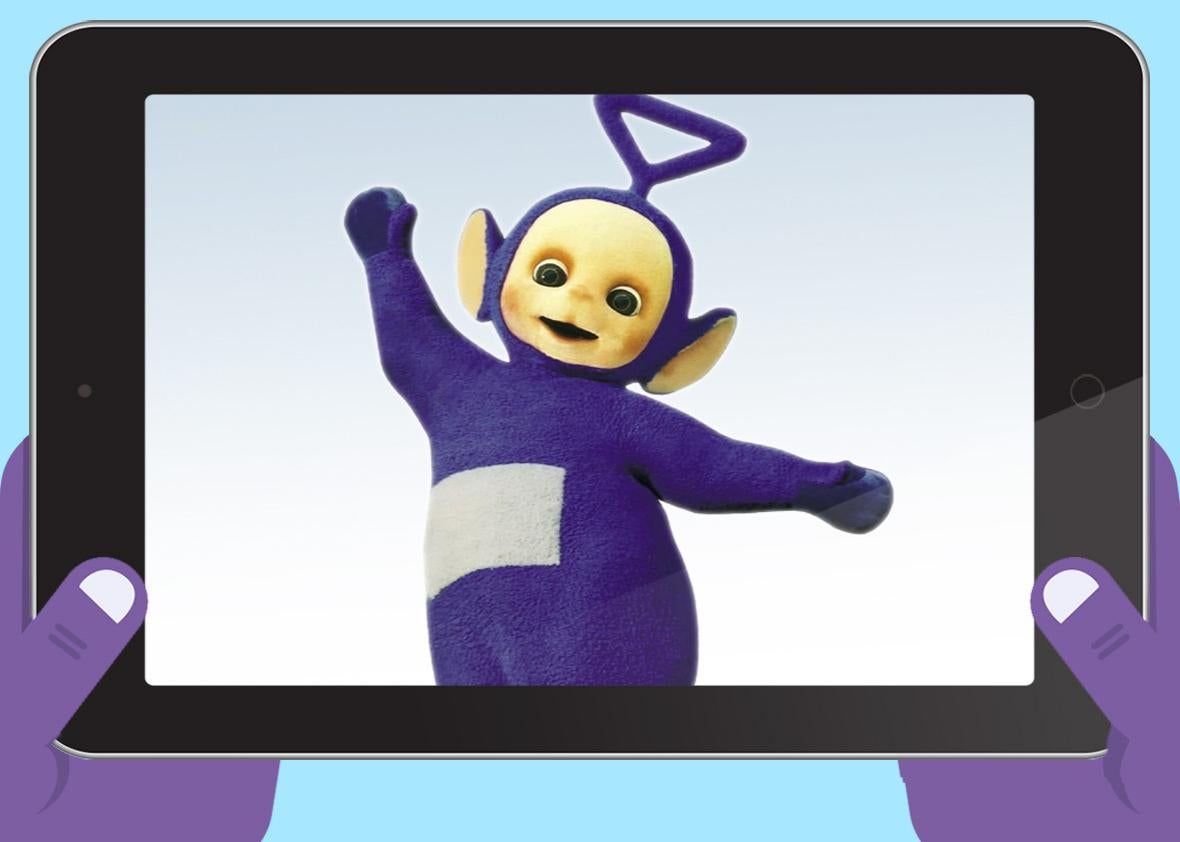Jerry Falwell and Tinky Winky, the gay Teletubby.