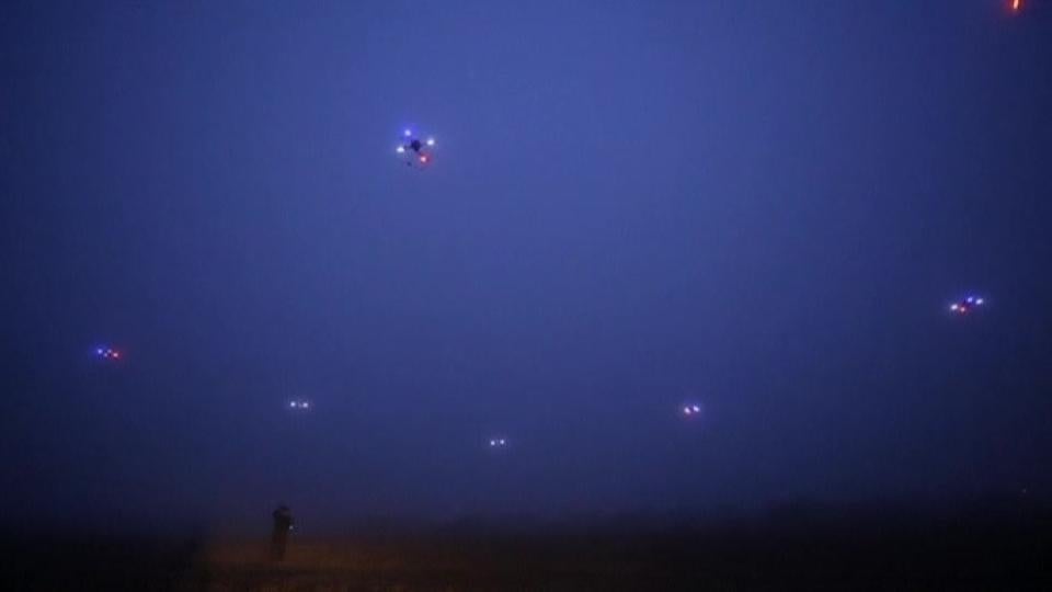 Drones flocking video: Footage shows drones forming a flock, like birds.