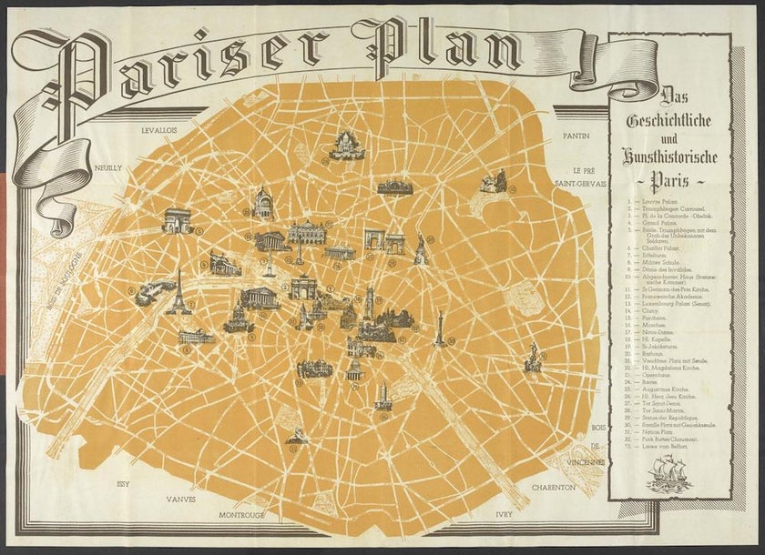 History of the occupation of Paris: Map issued to German soldiers on leave.