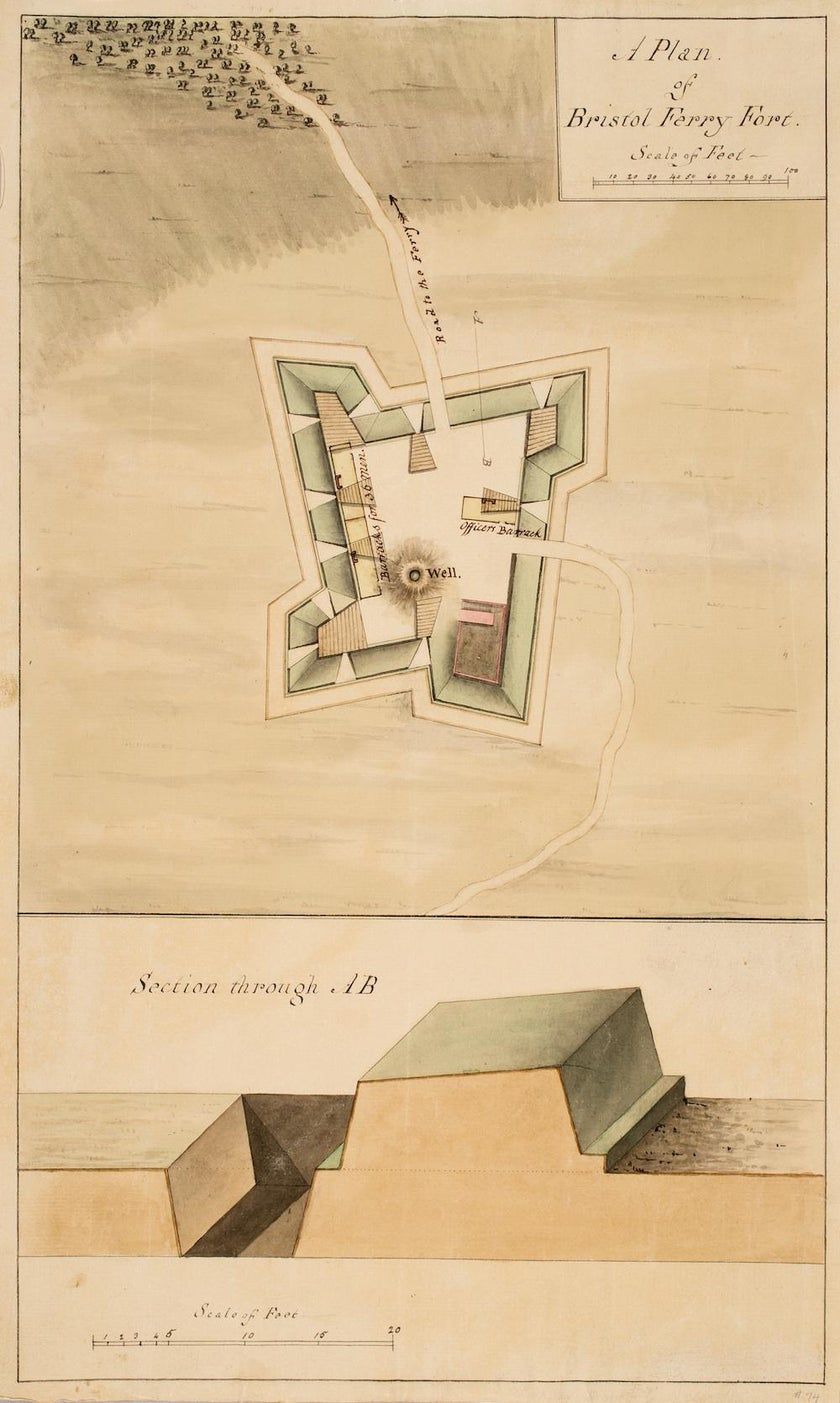 History of fortifications: British forts in the American colonies.
