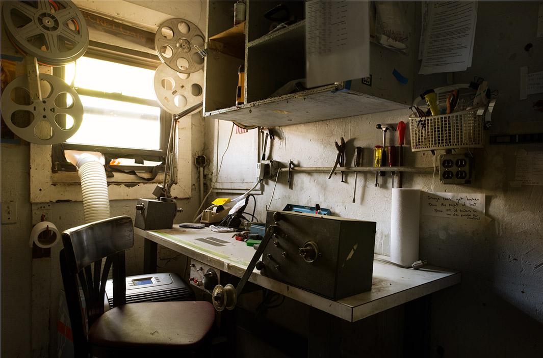 Joseph O. Holmes photographs projection booths in his exhibition, “The ...