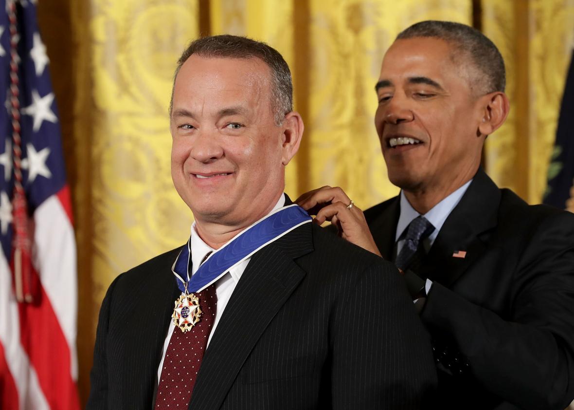 Tom Hanks bought an espresso machine for the White House press corps.