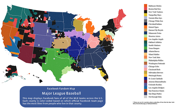 Facebook MLB fan map: America's most popular baseball teams.